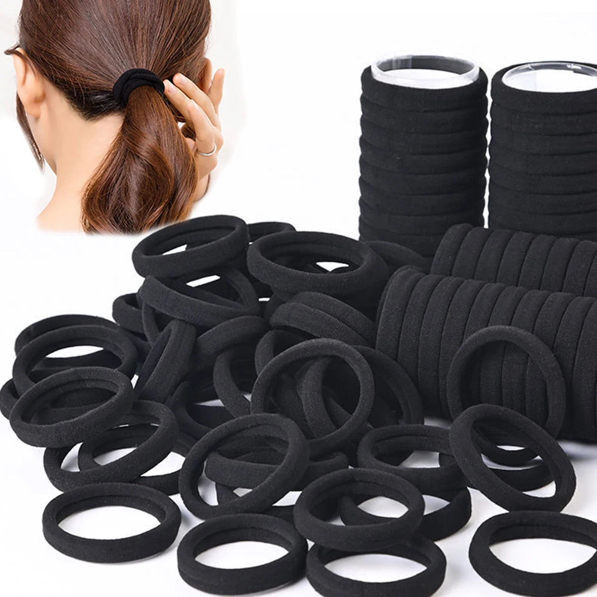 "Effortless Elegance: 50/100pcs Black Hair Bands – Your Ultimate Hair